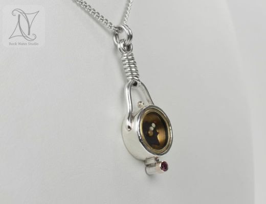 Elegant Silver Compass Pendant with Ruby | Rock Water Studio