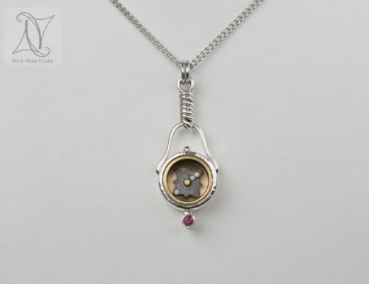 Elegant Silver Compass Pendant with Ruby | Rock Water Studio